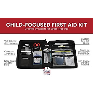 Portable First Aid and CPR Kit for Children - Ideal for Home, Car, School, Camping, and Travel. Latex-Free Bandages – Custom First Aid Guide by The Life Safety Pro