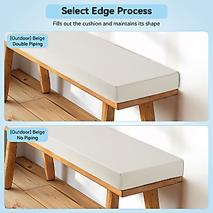 ROFIEJOX Custom Bench Cushion- Custom Size, Shape, Color, Piping for Indoor/Outdoor Furniture Cushions, Comfortable Window Seat Cushion, Waterproof Non-Slip Garden Boat RV Bench Cushions