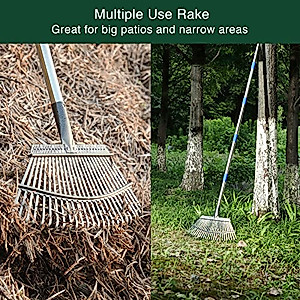 Garden Leaf Rake, Shrub Rake for Leaves Long Handle Heavy Duty, 18" Width Metal Mulch Rake for Gardening, Flower Beds, Lawn, Yard, 6ft