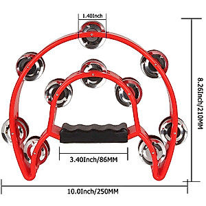 CEE 4 Pack 10 Double Row Tambourine, Half Moon Musical Tambourine 20 Metal Jingles Hand Held Percussion Drum, Panderos Para Adultos, Plastic Tambourines for Adults, Church, KTV, Party, Multicolored