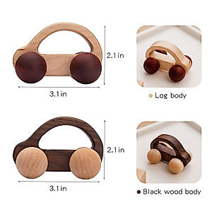 let's make Organic Baby Push Car Wooden Toys 2pc Wood Car and Fine Movement Development and Infant Grasping Montessori Toys