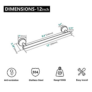 12 inches Hand Towel Bar Bathroom Rack Towel Holder Kitchen Dish Cloth Hanger RUSTPROOF Thicken SUS 304 Stainless Modern Look (Matte Black, 12inch)