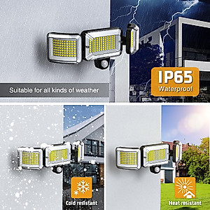 OOTDAY Solar Lights Outdoor, 224 LED Motion Sensor Security Lights, 3 Modes Solar Wall Lights, 3 Heads Security Flood Lights with Remote Control, IP65 Waterproof, for Outside Garden Patio Yard