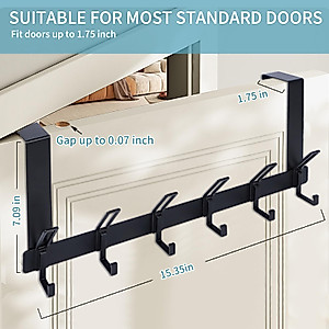 BWVWEU Behind Door Hooks,Door Back Hooks with Six Double Hooks for Living Room, Bathroom, Bedroom, Kitchen Hanging Clothes, Towels, Hats (Black 2 Pack)