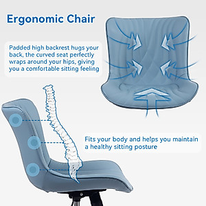 YOUNIKE Office Chair, Armless Desk Chair with Wheels, Aesthetic Home Office Computer Task Chairs, Modern Faux Leather Upholstered Vanity Chair, Adjustable Swivel Rocking Chair with Back, Blue