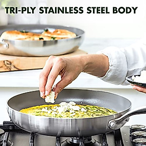 GreenPan Chatham Tri-Ply Stainless Steel Healthy Ceramic Nonstick 10" Frying Pan Skillet, PFAS-Free, Induction Suitable, Dishwasher Safe, Silver