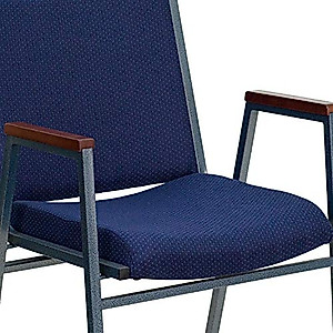 Flash Furniture HERCULES Series Heavy Duty Navy Blue Dot Fabric Stack Chair with Arms and Ganging Bracket