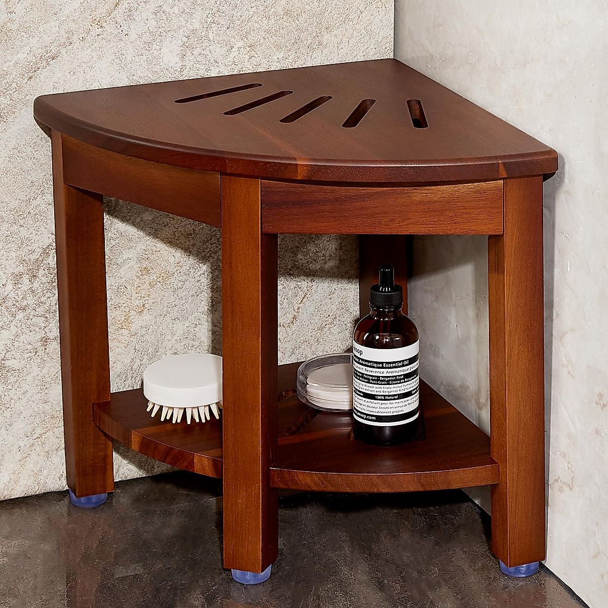 HouseJoy Corner Shower Bench with Shelf, Corner Shower Stool for Shaving Legs, Shower Foot Rest Waterproof Bathroom Bench -Bath Seat, Spa Foot Rest Shaving Stool Corner