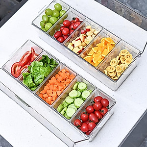 TRBIDRBO Ice Chilled Caddy with 5 Containers and Lid - Chilled Condiment Server for Fruit, Snack, Sauce Garnish Tray - 2.4cup Each Dishes