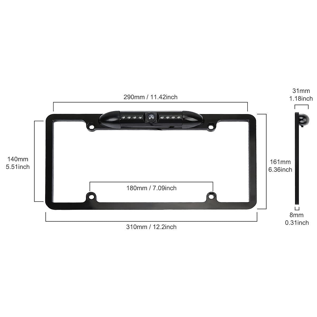License Plate Frame Backup HD Camera Night Vision Rear View 8 IR LED 170° Angle Waterproof Compatible with Pioneer Car Radio AVH-120BT AVH-210EX AVH-2550NEX AVH-X490BS DMH-100BT DMH-160BT AVHX490BS