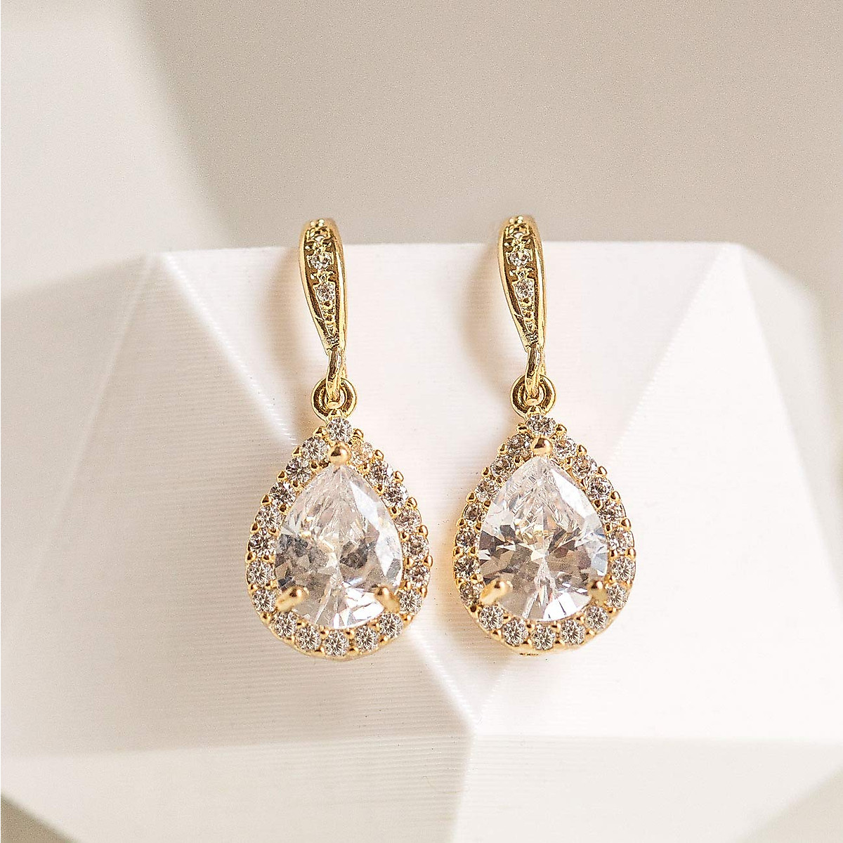 A+O Wedding Bridesmaids Gift Drop Dangle Earrings in Gold