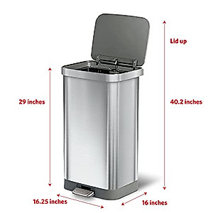 Glad Stainless Steel Step Trash Can with Clorox Odor Protection | Large Metal Kitchen Garbage Bin with Soft Close Lid, Foot Pedal and Waste Bag Roll Holder, 20 Gallon, All Stainless