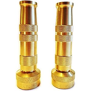 Hose Nozzle High Pressure - Lead-Free Brass for Car Or Garden - Solid Brass - 2 Nozzle Set - Adjustable Water Sprayer from Spray to Jet - Heavy Duty - Fits Standard Hoses - with Gardening E-Book