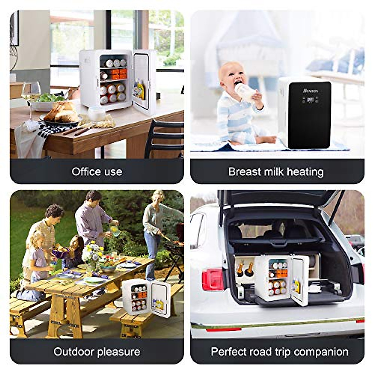 Homdox Mini Fridge, 20L Portable Cooler Warmer Refrigerators, 60W Small Refrigerator, AC/DC Compact Skincare Fridge for Skincare, Foods, Medications, Bedroom, Office & Car, Black