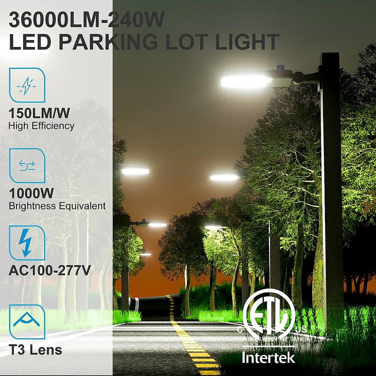 240W(240x1W) LED Parking Lot Lights 36000Lm 5000K Adjustable Arm Mount LED Pole Lights Outdoor with Dusk to Dawn for Outdoor Parking Lot-4Pack (Coverage: 66~88Ft at Height:30~40Ft)