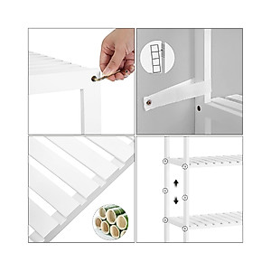 SONGMICS Bamboo Storage Shelf, 5-Tier Shelving Unit, Multifunctional, in The Entryway, Bathroom, Living Room, Balcony, Kitchen, 10.2 x 23.6 x 51.2 Inches, White UBCB35WT