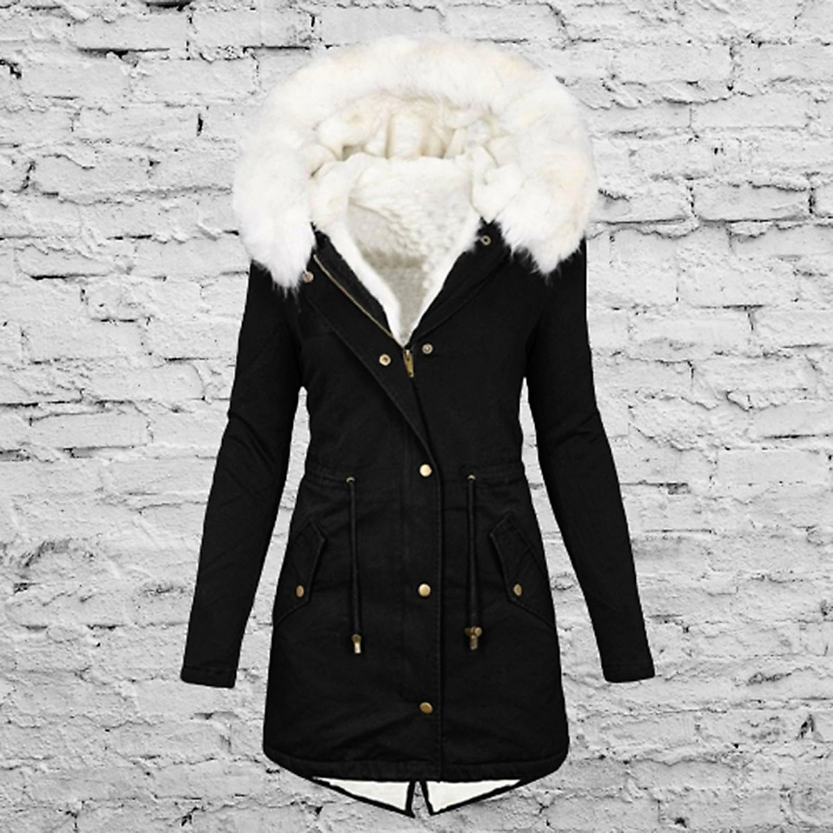 SMIDOW Womens Warm Winter Coats Trendy 2023 Fuzzy Fleece Lined Long Parka Thicken Jackets Outwear With Faux-Fur Hood womens heavy winter coat Black S