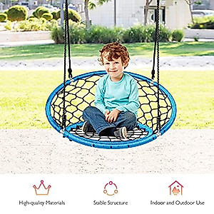 Costzon Web Chair Swing, Kids Tree Swing Set, Net Hanging Swing Chair with Adjustable Hanging Ropes and Durable Steel Frame, Kids Play Equipment Great for Park Backyard (Blue)