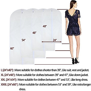 Garment Bag Clear 24'' x 54'' Long Dress Garment Bags White Breathable Full Zipper Dust Cover for Clothes Storage Closet Pack of 6