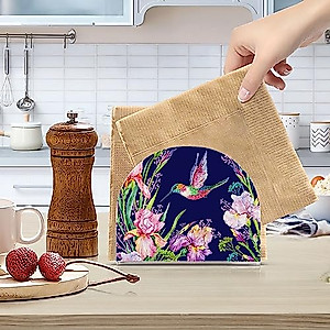 Kigai Napkin Holder for Table Hummingbird Iris Flower Clear Paper Towel Napkin Holders Standing Napkin Dispenser for Kitchen, Bathroom, Dining Table, Countertop