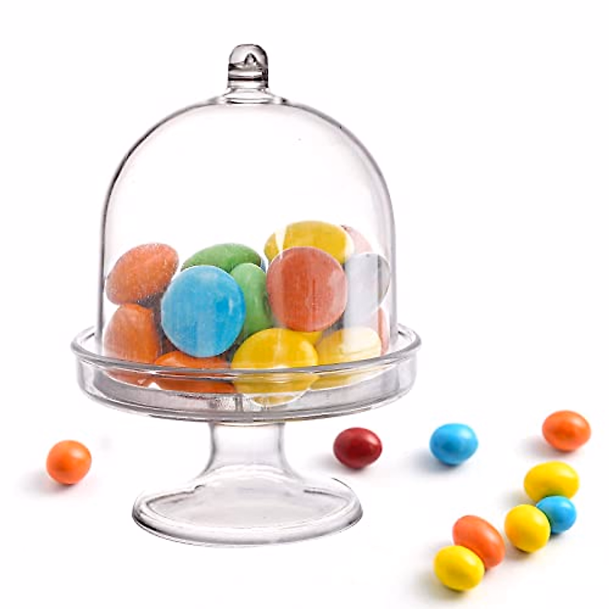 Okllen 36 Pack Mini Cake Plate with Lid, Plastic Cupcake Stand Dome Cover, Clear Small Cake Display Stand for Chocolate, Dessert, Wedding, Birthday, Baby Shower, Tea Party Supplies
