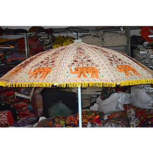 Garden beach patio umbrella parasol sun shade protection-Garden Umbrella Parasol Large, Handmade Large Outdoor, large garden umbrellas outdoor Diameter: 228 cm (Orange Elephant Design)
