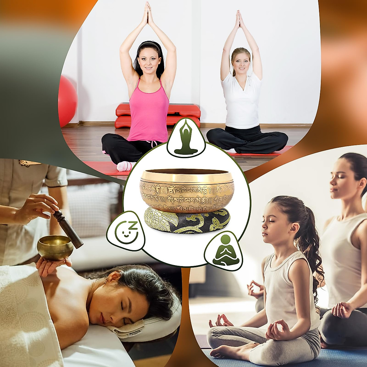 SHANSHUI 5'' Tibetan Singing Bowl Set, Nepal Antique Bronze Mantra Carving Hand Hammered, Sound For Yoga Chakras Healing Meditation Zen With Leather Striker Surface Mallet Silk Cushion Gift - Black