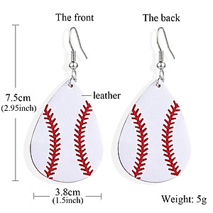 SUMMER LOVE Faux Leather Teardrop Earrings for Women Baseball Basketball Volleyball Leather Earrings Dangle Drop Earrings Jewelry Earrings