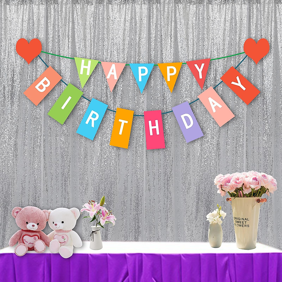 SweetEasy 2packs 2ftx10ft Sequin Glitter Photography Backdrop Curtain Panels Wedding Backdrop for Baby Shower Birthday Home Party Event Festival Restaurant Reception Arch Decoration (Silver)