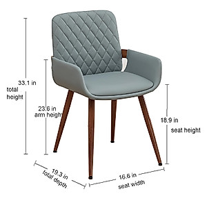 LUNLING Mid Century Modern Dining Room Chairs Set of 2 Accent Faux Leather Chair Bentwood Frame with Armrest,Upholstered Seat,Metal Legs Chairs,Adjustable Foot for Kitchen Room Desk Chairs(Blue)