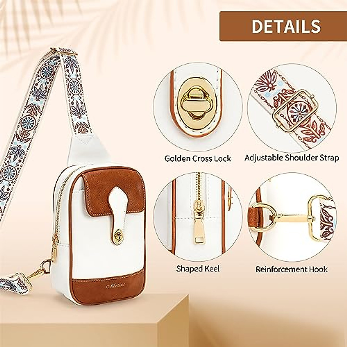 MEITRUE Small Sling Bag for Women Crossbody Bag Vegan Leather Sling Fanny Pack Cell Phone Purse with Adjustable Guitar Strap