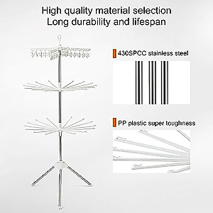 Clothes Drying Rack, Stainless Steel Foldable Drying Rack, Adjustable Laundry Handle Indoor Outdoor Laundry Drying Rack for Towels, Socks, Underwear, Shirts, Shorts, Bibs, Nappies, Kids Clothes