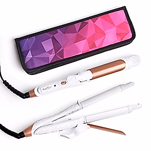 AmoVee Travel Curling Iron Dual Voltage, 1 Inch Mini Curling Iron Travel Size, Worldwide European Curling Iron, Mini Flat Iron and Curling Iron, Travel Curling Iron with Carry Bag Included (White)