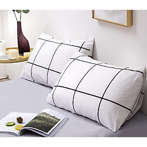 KAREVER White Grid Duvet Cover Set Queen White Checkered Bedding Set White and Black Plaid Queen 3 PCS Women White Checkered Duvet Cover Set Queen White Grid Duvet Cover