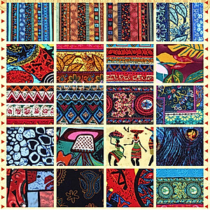 Mixweer 40 Pcs 10 x 10 Inch African Print Fabric Indian Cotton Fabric Indian Block Print Fabric Squares Vintage Multicolor Ethnic Style Decorative Fabric for Quilting Sewing Patchwork DIY Craft
