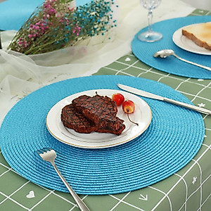 Round Placemats Set of 6 - Woven Red Place Mats Indoor for Dining Table - Washable Heat Resistant Farmhouse Table Mat - Plastic Vinyl Placemat - Table Mats Decorations for Dining Room