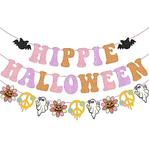 Hippie Halloween Banner Garland for Groovy Hippie Halloween Party Retro Halloween Party Decorations