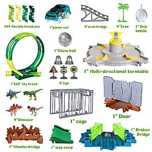 236 PCS Dinosaur Toys Race Track, Create a Dinosaur World Road,Flexible 360° Train Tracks Playset with Turntable Playset, Christmas Birthday Gifts for 3 4 5 6 7 Years Old Boys Girls Kids