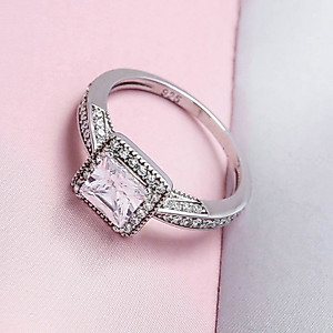 Gualiy 925 Sterling Silver Promise Rings, Wedding Rings Engagement Rings Square Shape Cubic Zirconia Rings Size 5.5
