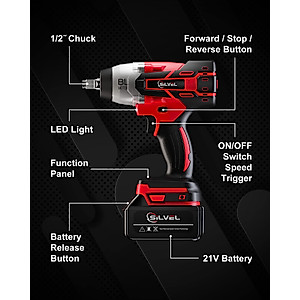 SILVEL 21V Cordless Impact Wrench 1/2 inch, 517 Ft-lbs (700N.m) Max Torque, Brushless Impact Driver with 1.5Ah Li-ion Battery, 6 Sockets, Power Impact Gun