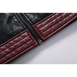 CBYEZY Stand-up collar men's motorcycle leather motorcycle racing suit color-blocking PU simulation leather jacket (Red, l)