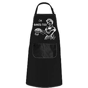 POFULL Funny Cooking Apron with Pocket I'm Baked Too Apron Baking Gift (I'M BAKED Apron)