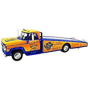 Acme 1970 Dodge D-300 Ramp Truck Orange and Blue with Graphics The Original Rat Trap Limited Edition to 332 pieces Worldwide 1/18 Diecast Model Car