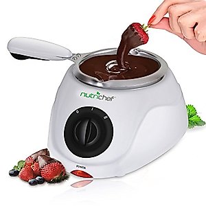 NutriChef Chocolate Melting Warming Fondue Set - 25W Electric Choco Melt / Warmer Machine w/ Keep Warm Dipping function & Removable Pot, Melts Chocolate, Candy, Butter, Cheese- PKFNMK14,White