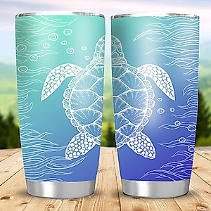 Cute Sea Turtle 20 oz Tumbler with Lid, Vacuum Insulated Tumblers Cup for Birthday Festival Gifts for Men Women