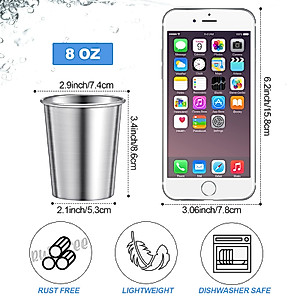 20 Pieces Stainless Steel Pint Cups Unbreakable Water Tumblers Stackable Metal Cups Reusable Metal Glasses for Drinking Stainless Tumbler Cup for Kids Travel Outdoor Activities Camping Home, 8 oz