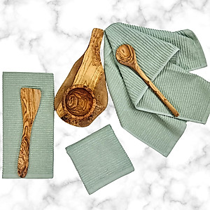 Sage Green Kitchen Dish Towels 100% Cotton Cloth Soft Cleaning Drying Absorbent Terry Ribbed Loop: Set of 3 Multipurpose for Everyday Use