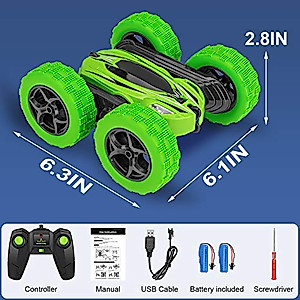 Remote Control Car RC Stunt Car for Kids, 4WD 2.4Ghz Double Sided 360° Rotating RC Car for Boys (Green)