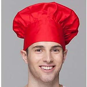 Hyzrz Chef Hat Set of 10 PCS Pack Adult Adjustable Elastic Baker Kitchen Cooking Chef Cap, Red