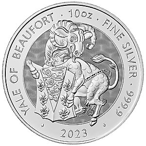 2023 No Mintmark Rare 2023 U.K. 10 Pound 10 oz Silver Tudor Beast Yale of Beaufort $10 The Royal Mint Ungraded